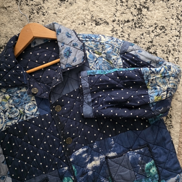Jackets & Coats | Vintage Silk Floral Quilted Jacket In Blue And Green ...